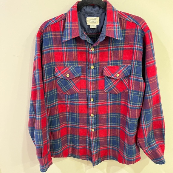 Sears | Shirts | Vintage Sears Shirt Mens L 616 12 Button Up Red Blue ...